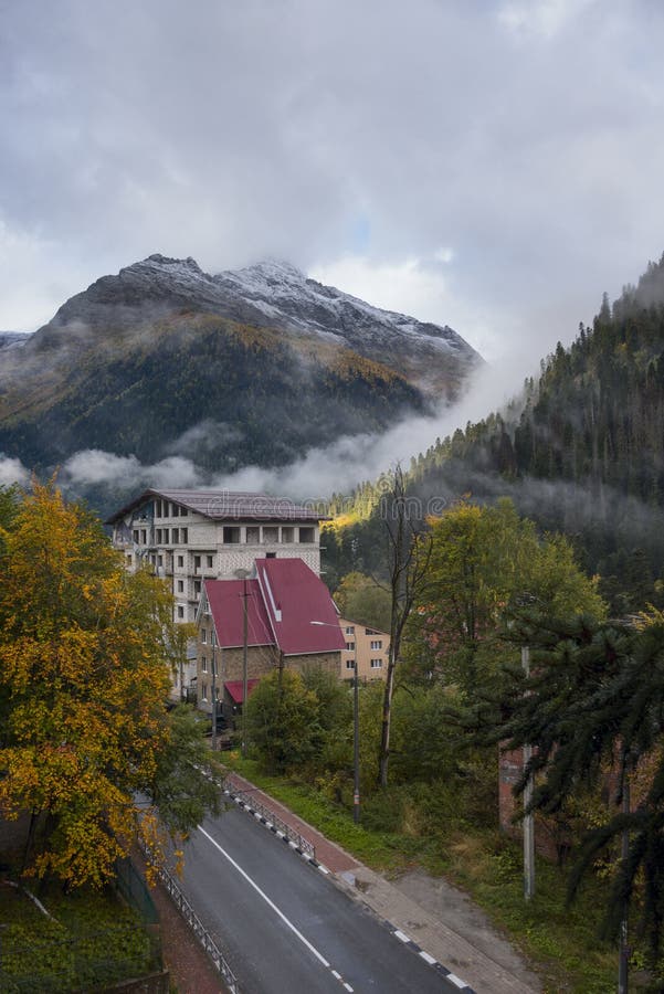 Big Rock in the Mountain Village Stock Photo - Image of house, cloud ...