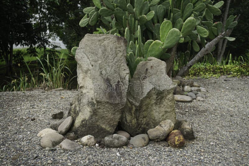 Big Rock Surrounded by Small Rocks and Cactus Stock Photo - Image of ...