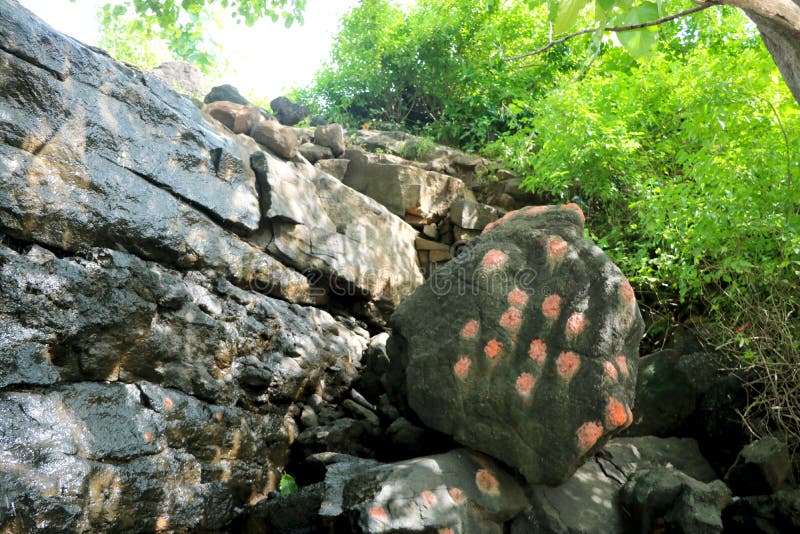 View of Big Rock at Waterfall Stock Image - Image of stream, nature ...