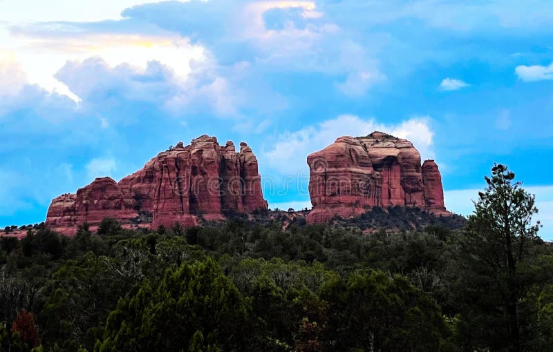 Two Red Rock Sedona Monuments Stock Photo - Image of outside, blue ...