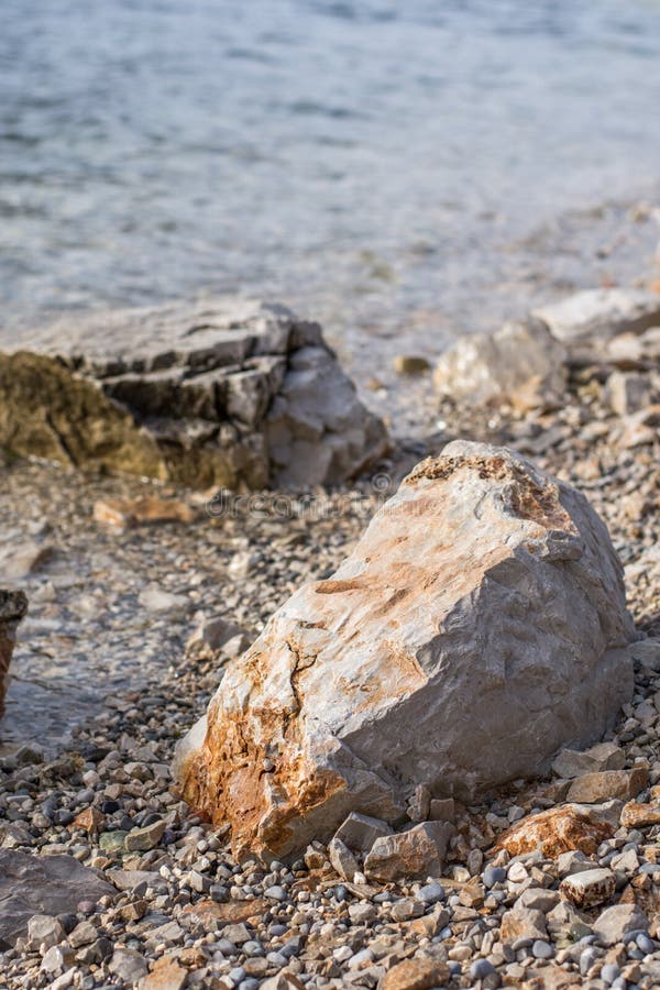 Big Rocks on the Beach with Sea Waves Stock Image - Image of scene ...