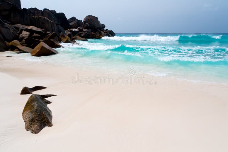Big Rocks on the Beach with White Sand Stock Image - Image of paradise ...