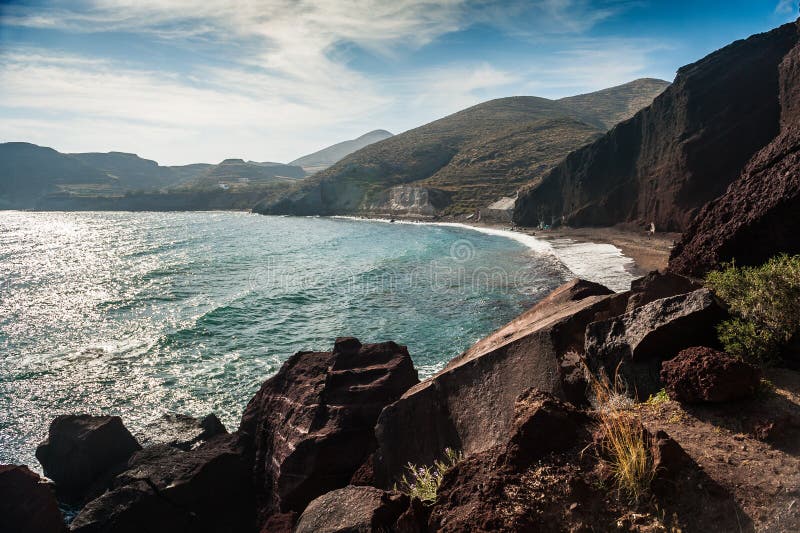 Big Rocks on the Beautiful Red Beach Stock Image - Image of rock ...