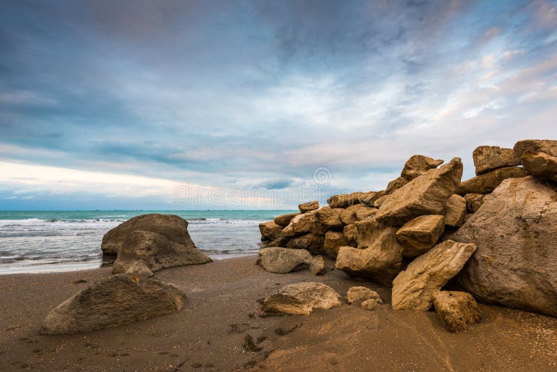 Big Rocks on Coast, Empty Beach Stock Image - Image of beach, rock ...