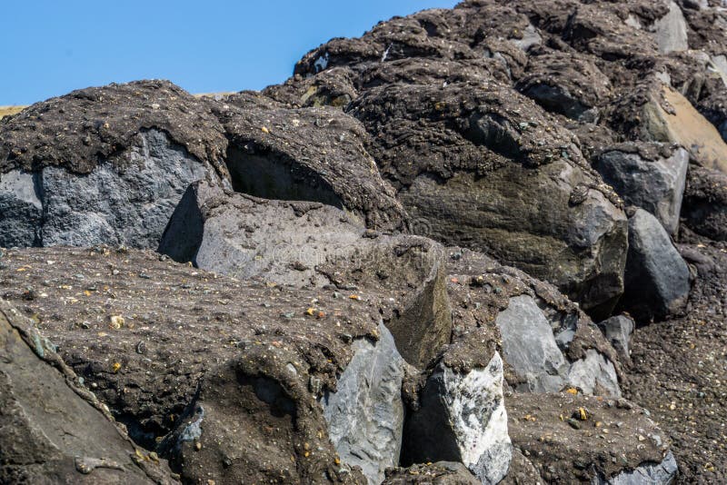 Big Rocks Covered in Black Tar, Architecture Background, Closeup ...