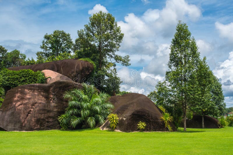Big Rocks and Grass in the Blue Sky Stock Image - Image of white ...