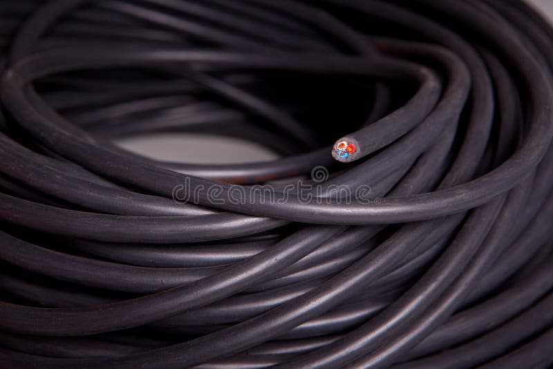 Roll of a Black Power Cable Stock Photo - Image of roll, closeup: 29737484