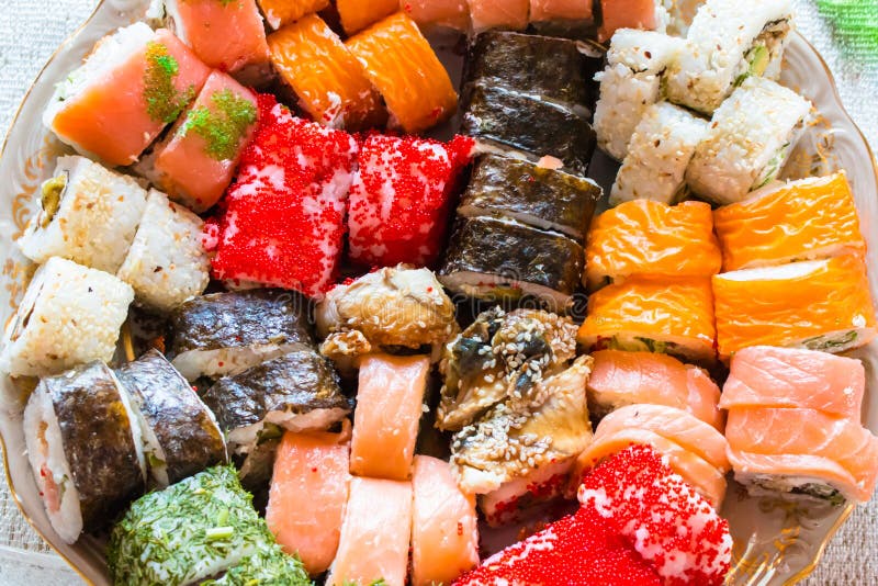 Big Roll Sets on a Large Plate at Home Stock Photo - Image of culture ...