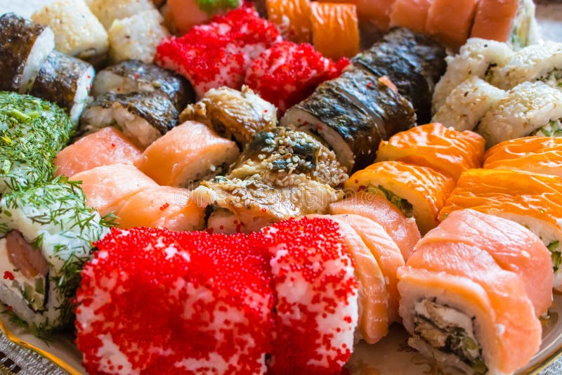 Big Roll Sets on a Large Plate at Home Stock Image - Image of ...