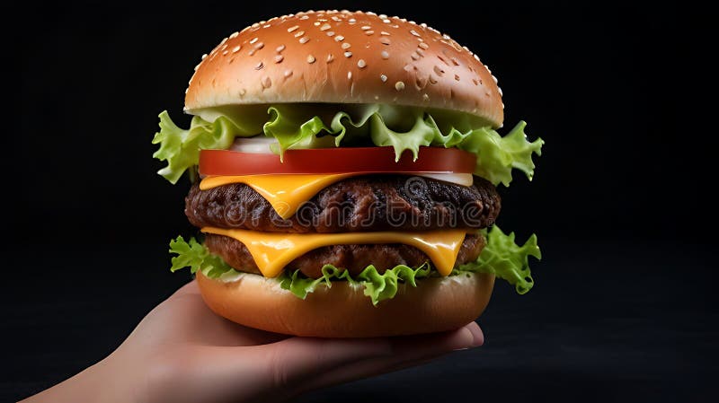 Big Round Juicy Burger, Burger Cheese Stretches Stock Illustration ...