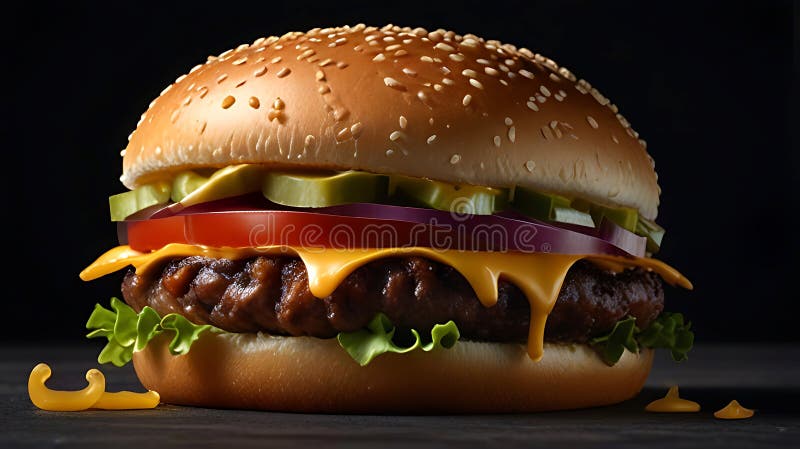 Big Round Juicy Burger, Burger Cheese Stretches Stock Image - Image of ...