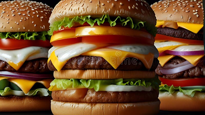 Big Round Juicy Burger, Burger Cheese Stretches Stock Photo - Image of ...