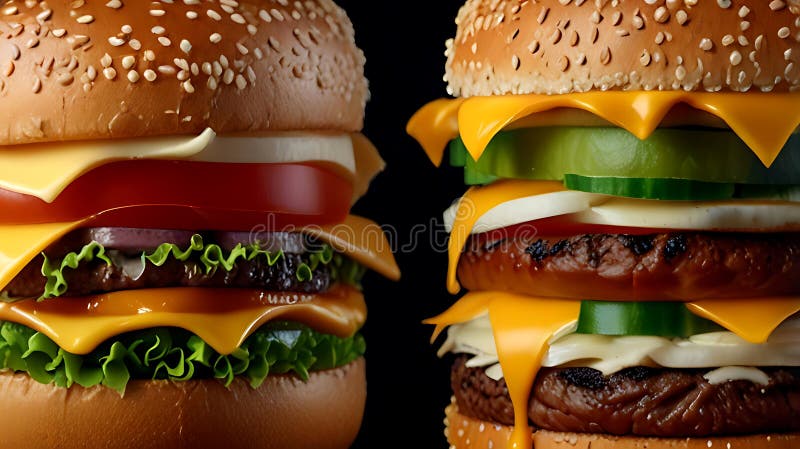 Big Round Juicy Burger, Burger Cheese Stretches Stock Photo - Image of ...