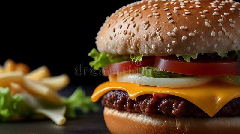 Big Round Juicy Burger, Burger Cheese Stretches Stock Photo - Image of ...