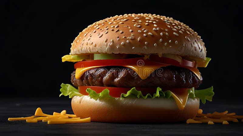 Big Round Juicy Burger, Burger Cheese Stretches Stock Illustration ...