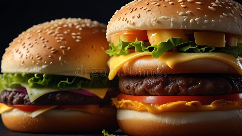 Big Round Juicy Burger, Burger Cheese Stretches Stock Image - Image of ...