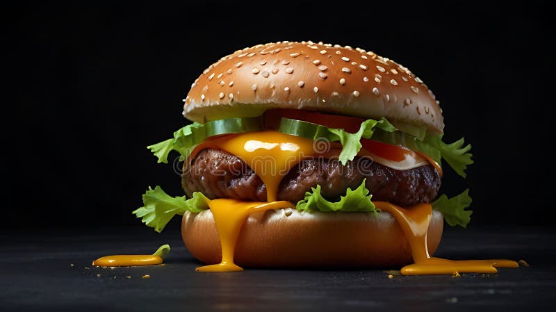 Big Round Juicy Burger, Burger Cheese Stretches Stock Illustration ...