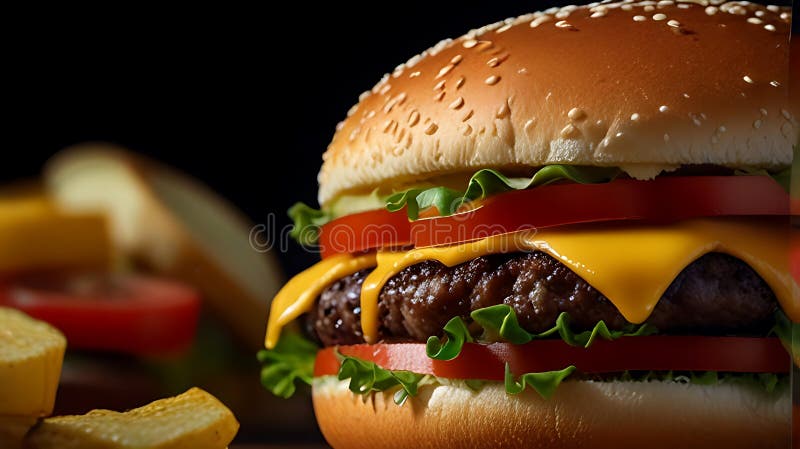 Big Round Juicy Burger, Burger Cheese Stretches Stock Photo - Image of ...