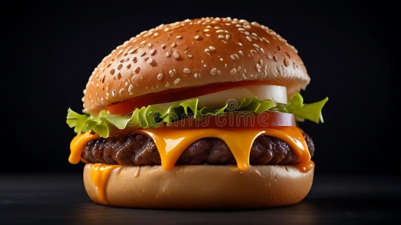 Big Round Juicy Burger, Burger Cheese Stretches Stock Image - Image of ...