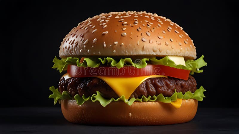 Big Round Juicy Burger, Burger Cheese Stretches Stock Image - Image of ...