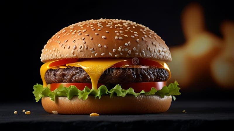 Big Round Juicy Burger, Burger Cheese Stretches Stock Image - Image of ...