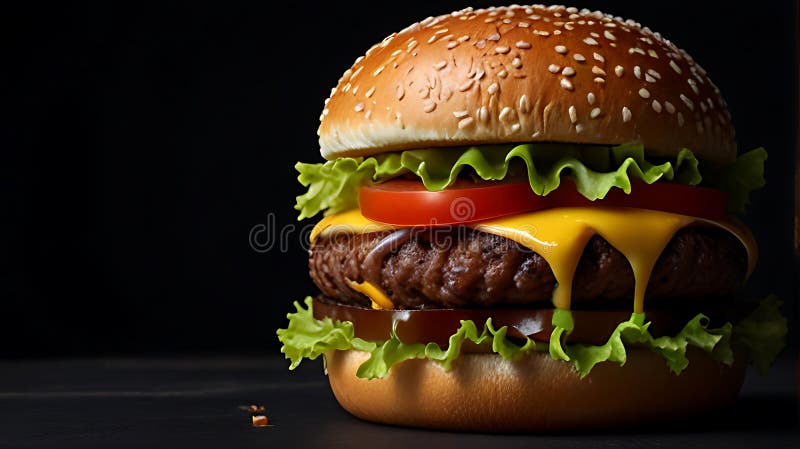 Big Round Juicy Burger, Burger Cheese Stretches Stock Photo - Image of ...