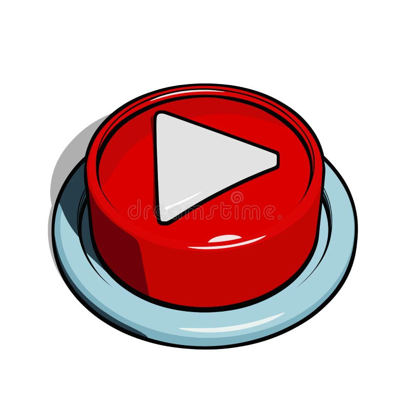 Red Play Button in Comic Cartoon Style. Video Player Icon Concept Stock ...