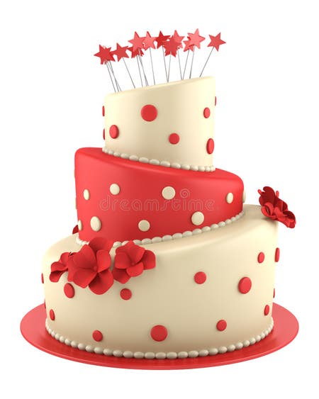 Big Round Red and Yellow Cake Isolated on White Stock Illustration ...