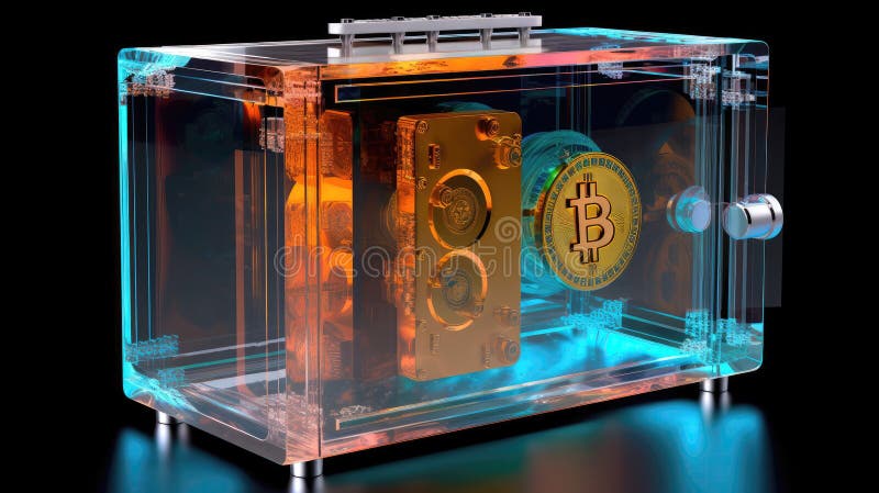 Big Safe Deposit Bitcoin Blue Orange Black. Generative AI Stock Image ...