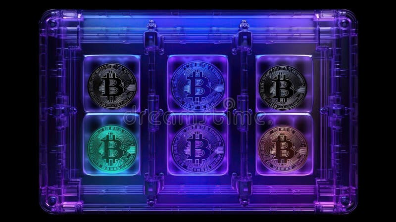 Big Safe Deposit Bitcoin Blue Purple Black. Generative AI Stock Photo ...