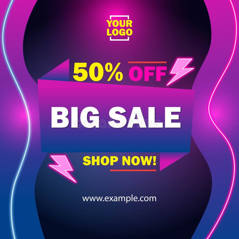 Big Sale Ads Banner Neon Design Stock Vector - Illustration of flyer ...