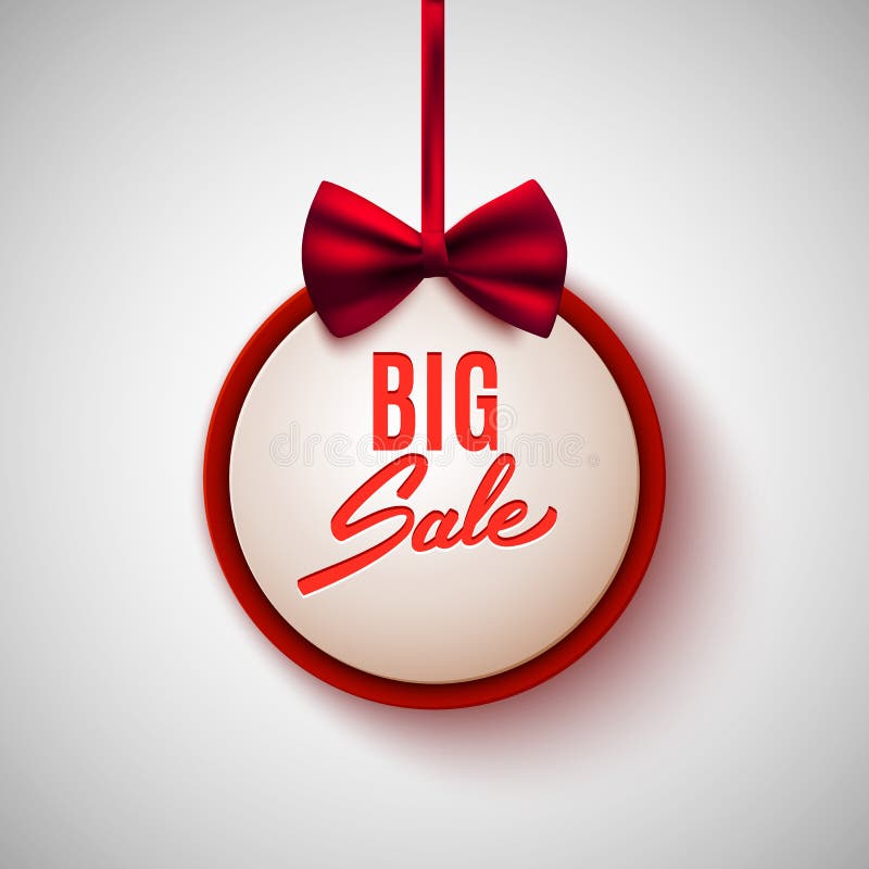 Big Sale Advertisement, Round Decorative Banner with Red Bow, Vector ...
