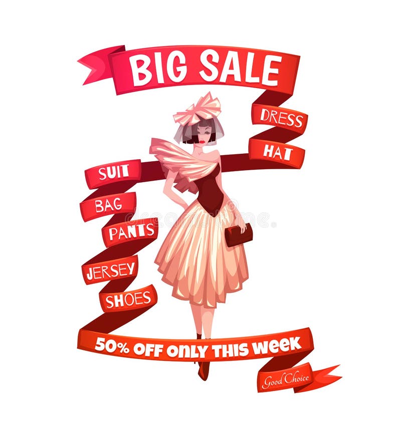 Big Sale Clothes Poster with Ribbon. Vector Stock Vector - Illustration ...