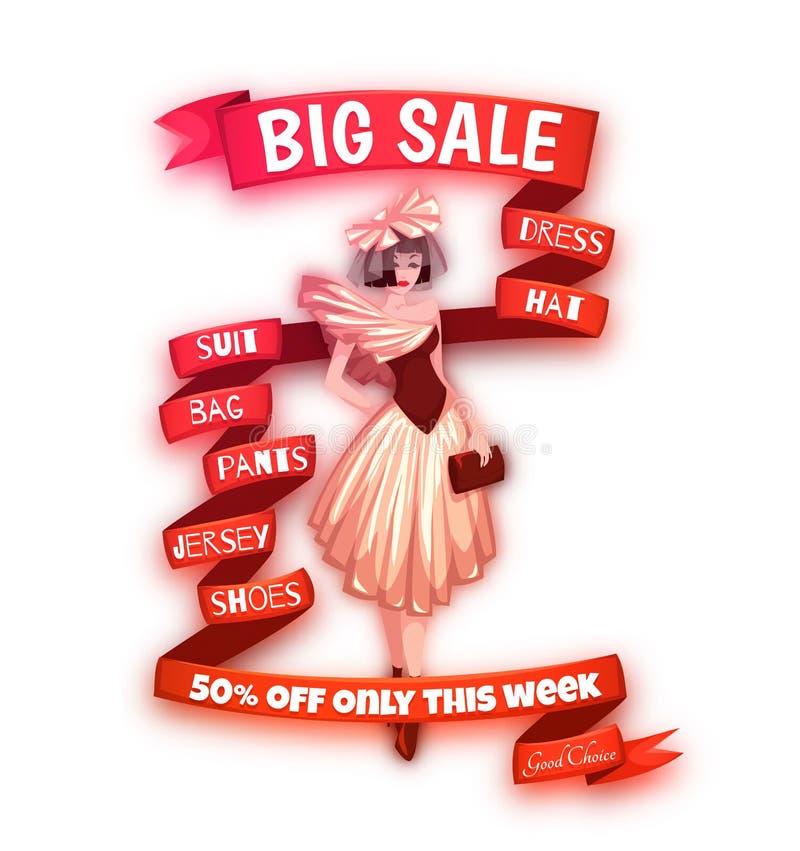 Big Sale Clothes Poster with Ribbon. Vector Stock Vector - Illustration ...