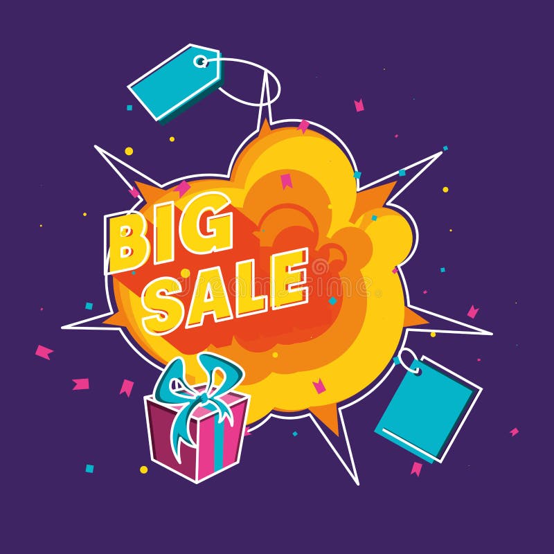 Big Sale Label with Gift and Tags Stock Vector - Illustration of poster ...