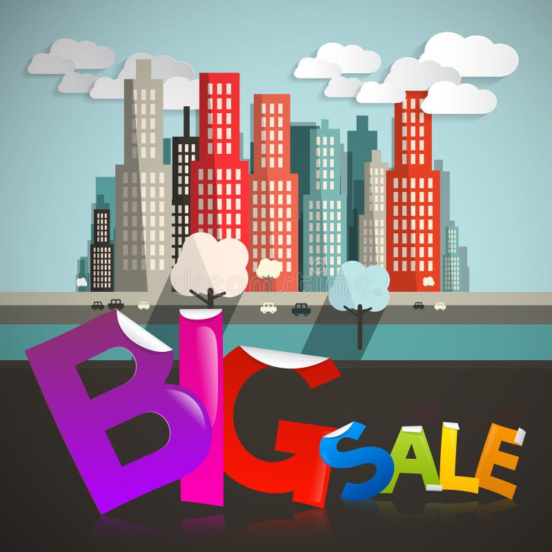 Big Sale Title with City stock vector. Illustration of store - 55251324