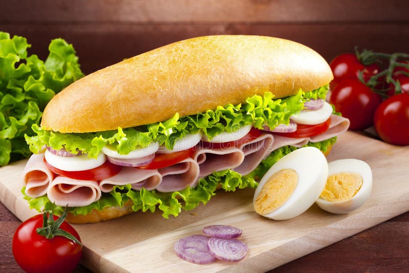Big Sandwich with Ham, Cheese and Vegetables Stock Image - Image of ...