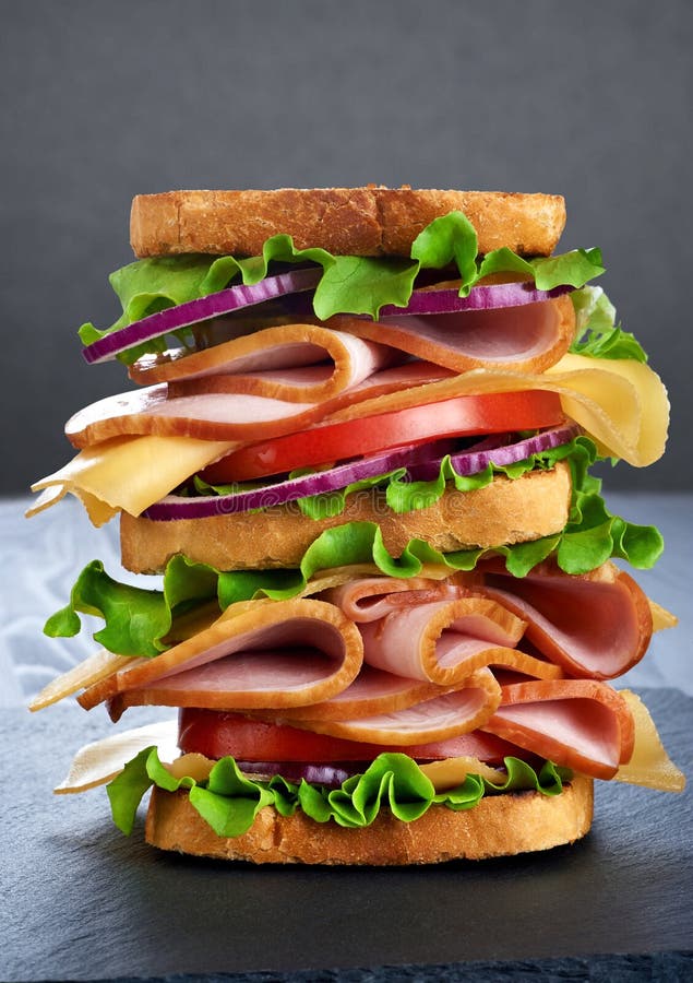 Big Sandwich With Bacon And Vegetables Stock Image - Image of bread ...