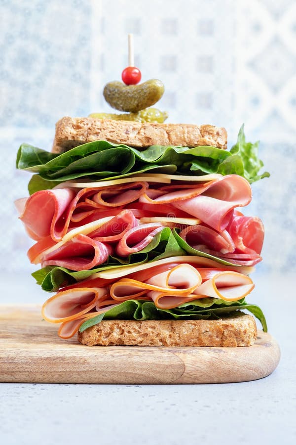 Big Sandwich with Ham, Deli Meat and Vegetables Stock Image - Image of ...