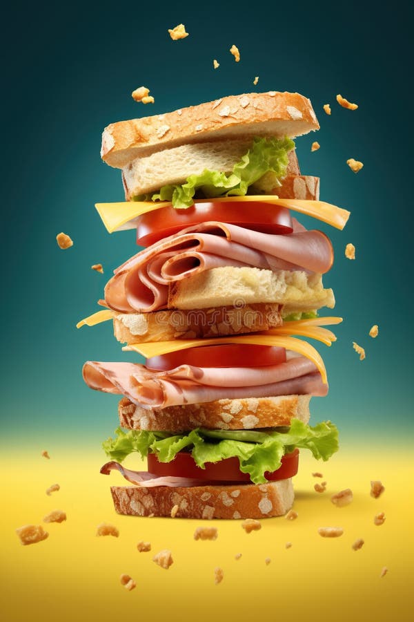 Big Sandwich Stack with Ham, Lettuce, Tomato and Cheese on Vibrant ...