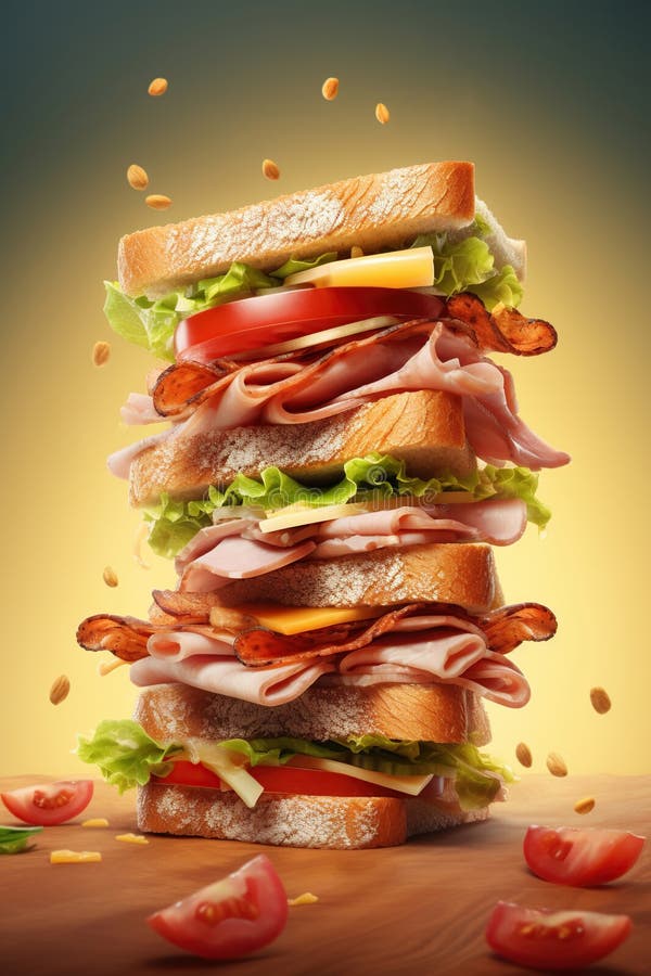 Big Sandwich Stack with Ham, Lettuce, Tomato and Cheese on Vibrant ...