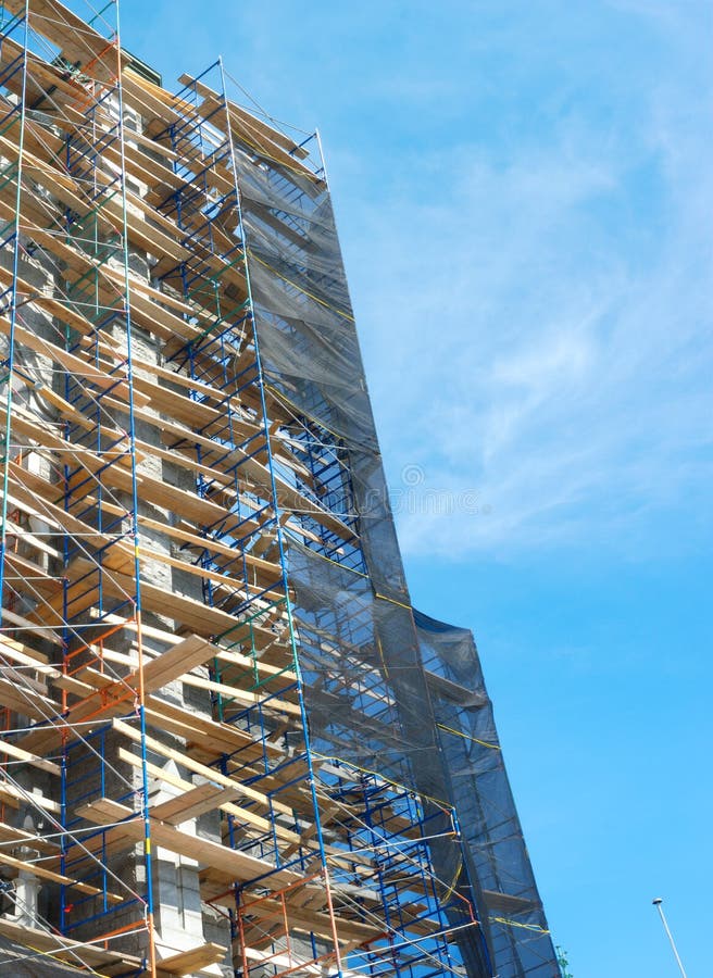 Big Scaffolding Construction Site Scaffold on Blue Sky Perspective View ...