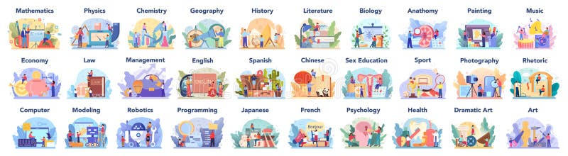 Big School Subject or Educational Class Set. Student Studying Social ...