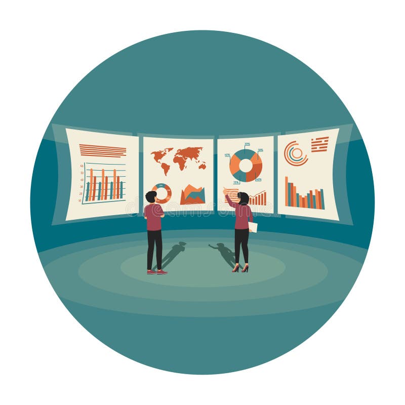 Big Screen for Data Analysis. Team Analyzing Data Visualizations on ...