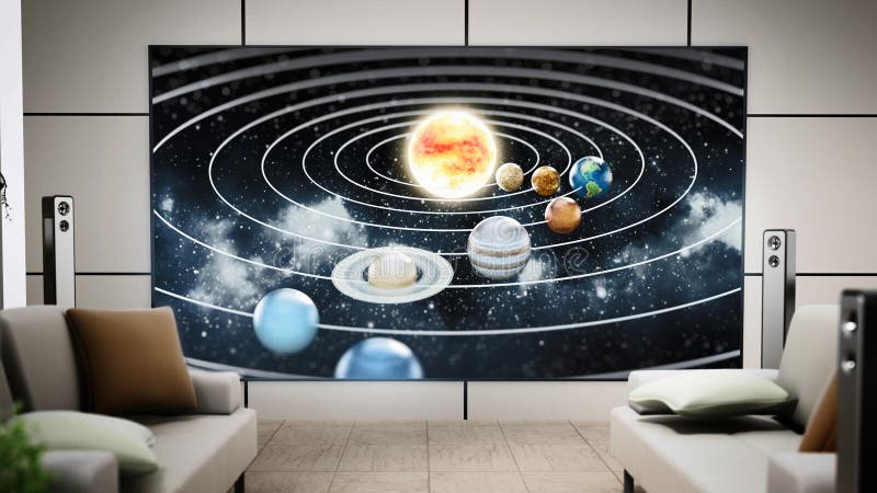 Big Screen 8K Tv Hanging on the Wall of a Modern Room. 3D Illustration ...