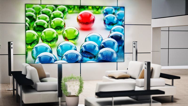 Big Screen 8K Tv Hanging on the Wall of a Modern Room. 3D Illustration ...