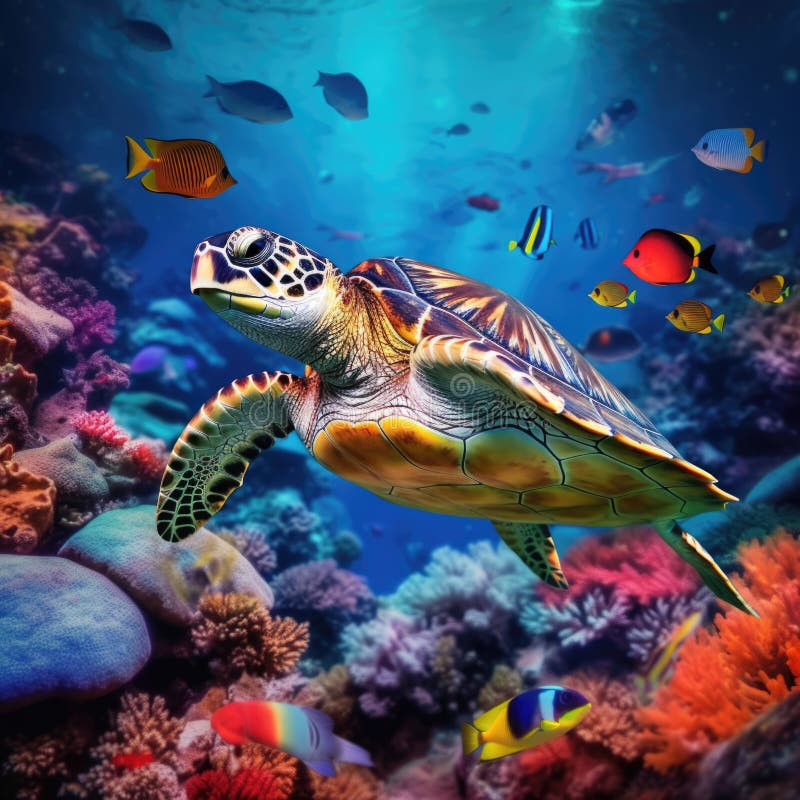 Big Sea Turtle. Underwater Sea Turtles Stock Image - Image of travel ...