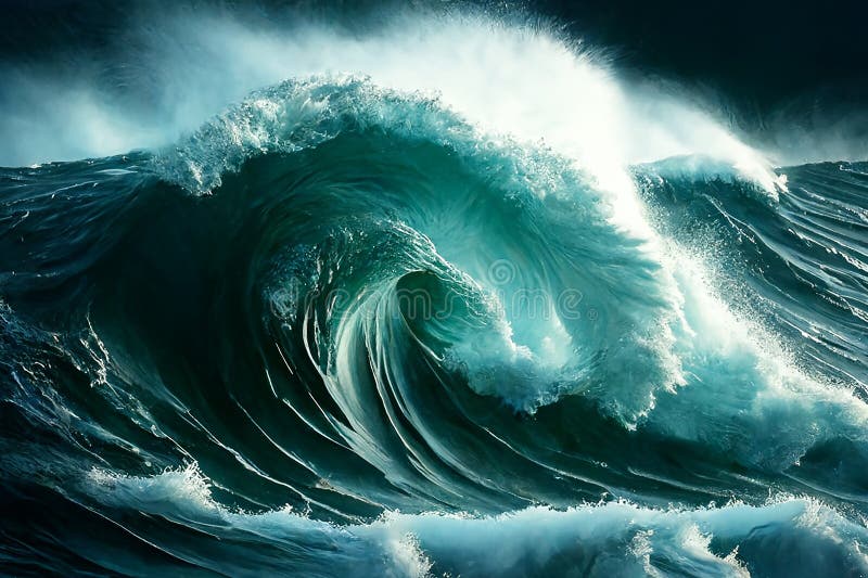 A Big Sea Wave, a Tsunami on the High Seas. Sea Background Stock ...
