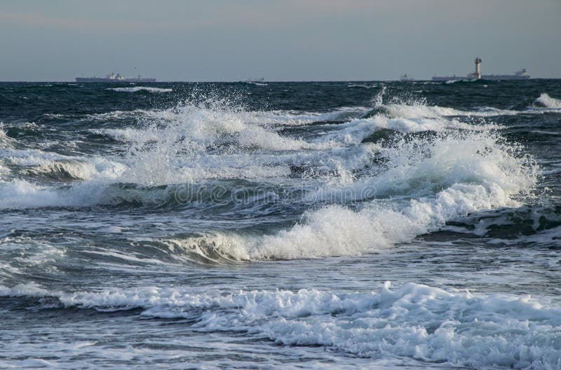 Big sea waves on the coast stock photo. Image of water - 206601952