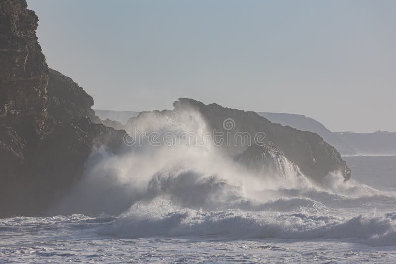 Big Sea Waves Crash Against Rocks Stock Photo - Image of tourism ...